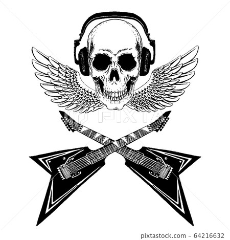 Cool vector rock music skull with headphones... - Stock Illustration ...