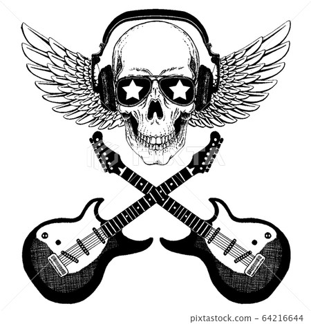 Cool vector rock music skull with headphones... - Stock Illustration ...