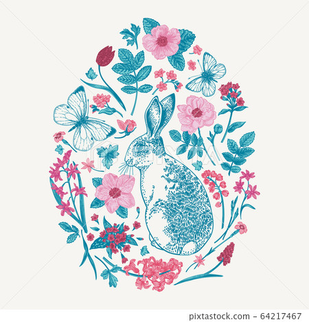 Floral animal oval composition. - Stock Illustration [64217467] - PIXTA