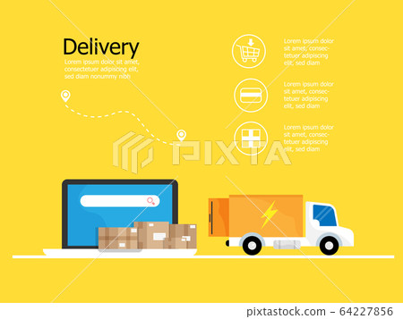 online delivery application on laptop and parcel - Stock Illustration ...