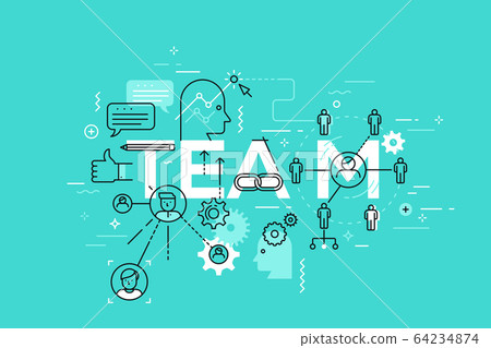 Thin line flat design banner for team word concept - Stock Illustration ...