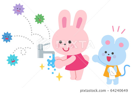Goodbye to the virus / rabbit to wash hands - Stock Illustration ...
