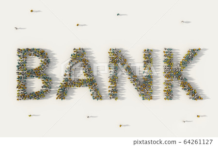 Large group of people forming Bank lettering text - Stock Illustration ...
