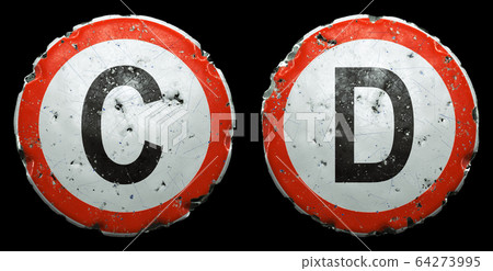 Set of public road signs in red and white with... - Stock Illustration ...