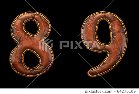 Set of numbers 8, 9 made of leather. 3D render... - Stock Illustration ...