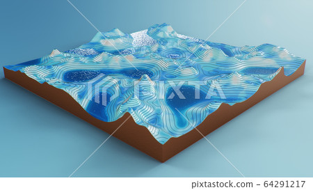Cross section topographic 3D map with water.... - Stock Illustration ...