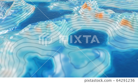 Topographic 3D map with water. Contour lines on... - Stock Illustration ...