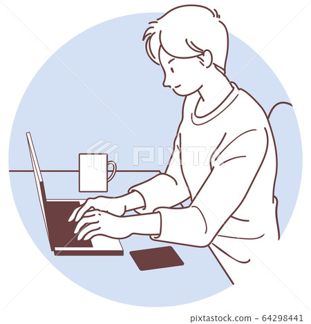 Young man doing telework - Stock Illustration [64298441] - PIXTA