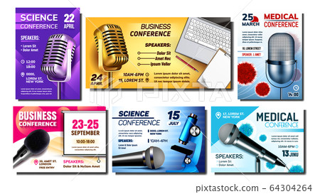 Conference Creative Advertising Posters Set Vector - Stock Illustration ...