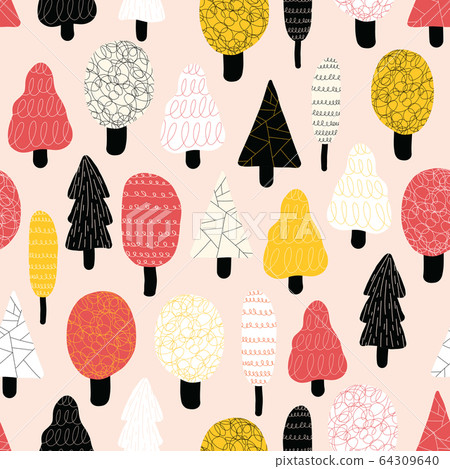 Cute doodle trees seamless vector pattern.... - Stock Illustration ...