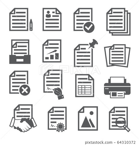 Documents icons set on white background - Stock Illustration [64310372 ...