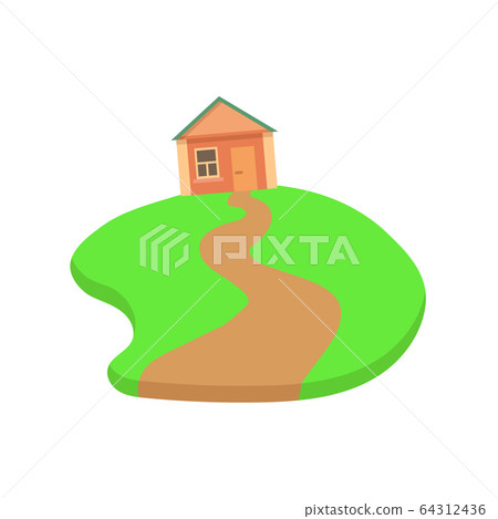 Cartoon house on green grass with a path walk... - Stock Illustration ...
