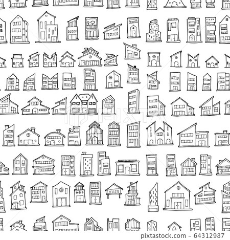 House doodle background seamless pattern. Drawing - Stock Illustration ...