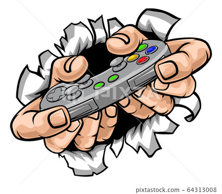 Gamer Hands Video Game Controller Breaking Wall - Stock Illustration ...