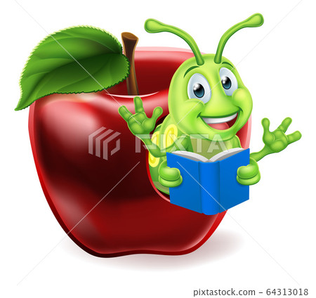 Apple Book Worm Cartoon - Stock Illustration [64313018] - PIXTA