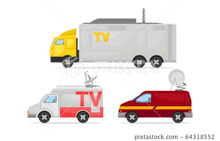 Broadcasting Cars with Satellite Dish on the... - Stock Illustration ...
