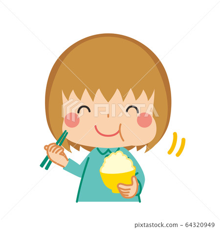 Little girl eating deliciously rice - Stock Illustration [64320949] - PIXTA