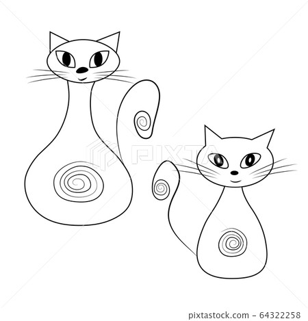 Two funny outline cats. Vector image of cats on-插圖素材 [64322258] - PIXTA圖庫
