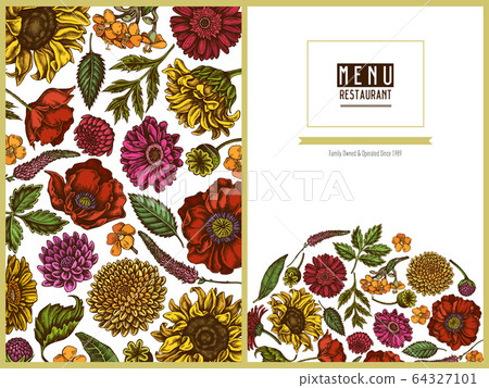Menu cover floral design with colored poppy... - Stock Illustration ...