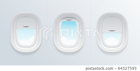 Realistic Detailed 3d Airplane Window with Blue... - Stock Illustration ...