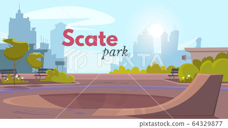 Cartoon skate park over city landscape ad poster - Stock Illustration ...