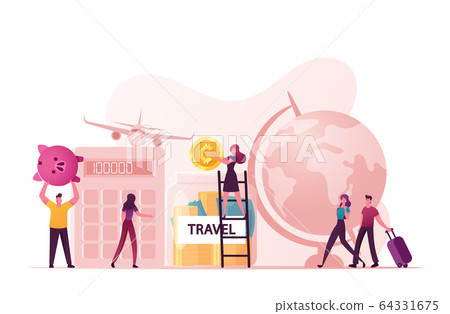 Vacation Budget Concept. Male Female Characters... - Stock Illustration ...
