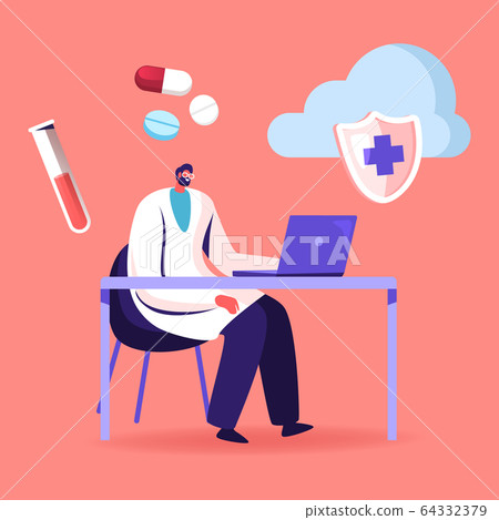 EHR, Electronic Health Record. Doctor Character... - Stock Illustration ...