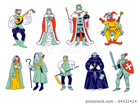 Set of Medieval Historical Characters. Royal... - Stock Illustration ...
