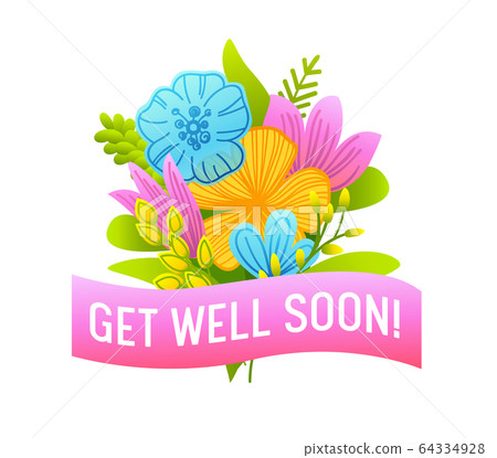Get Well Soon Banner with Doodle Flowers, Pink... - Stock Illustration ...