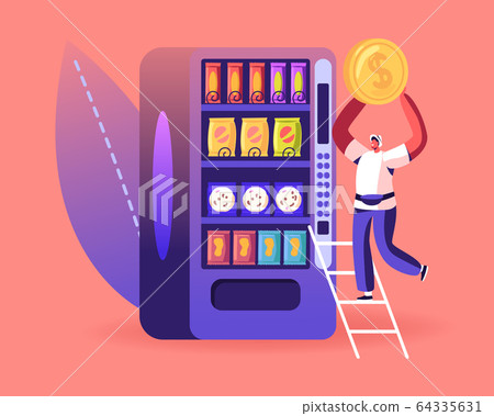 Vending Machine Food Concept. Man Put Coin for...-插圖素材 [64335631] - PIXTA圖庫