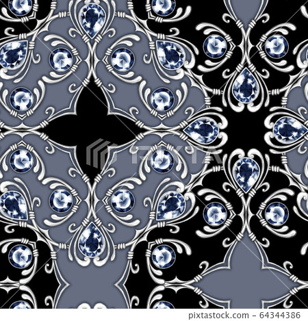 Silver jewelry seamless pattern with gems - Stock Illustration ...