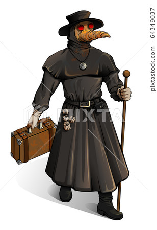 Medieval doctor in protective suit walks with... - Stock Illustration ...