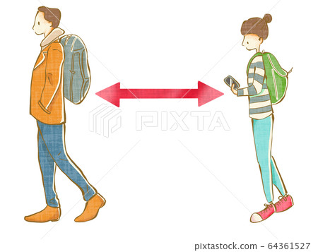 Illustration of customers lining up at a distance - Stock Illustration ...