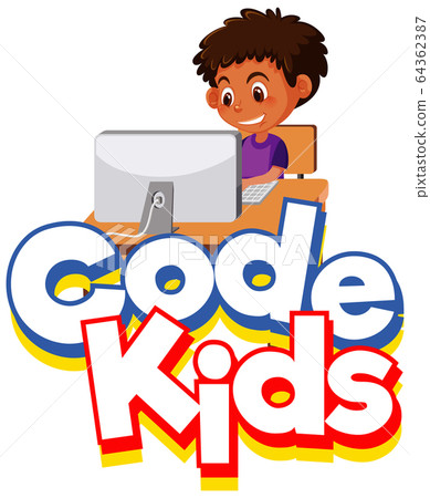 Font design for word code kids with boy working on - Stock Illustration ...