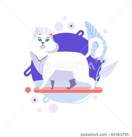 Funny cartoon Turkish Angora cat standing and... - Stock Illustration ...