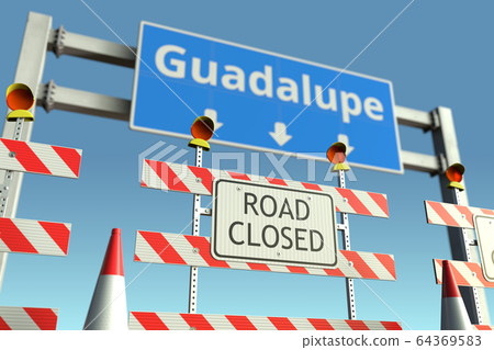 Roadblock near Guadalupe city traffic sign.... - Stock Illustration ...