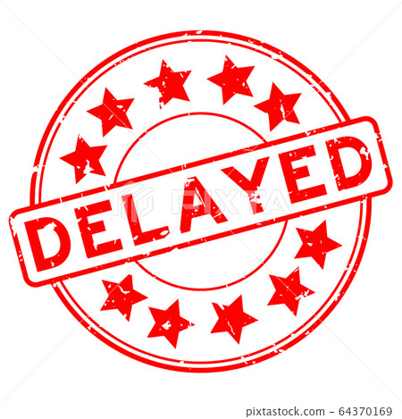 Grunge red delayed word with star icon round... - Stock Illustration ...