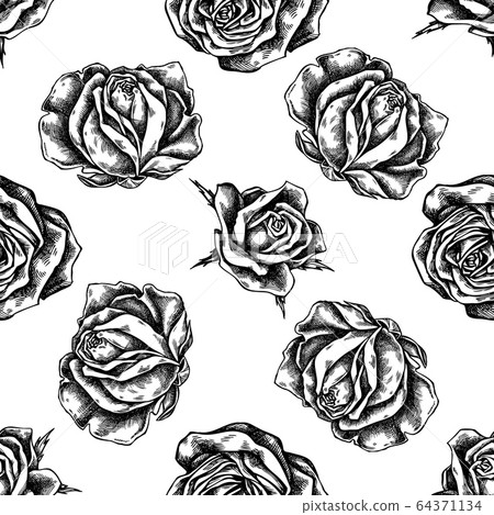 Seamless pattern with black and white roses - Stock Illustration ...