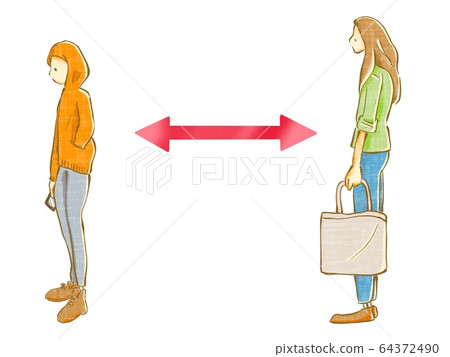 Illustration of customers lining up at a distance - Stock Illustration ...