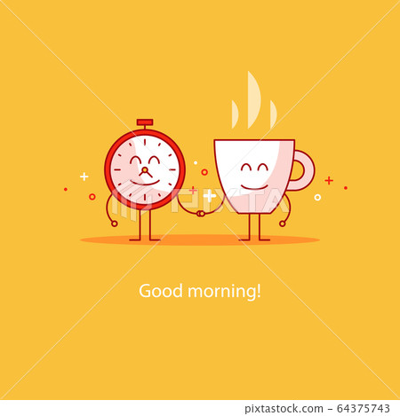 Good morning, new happy day, hot tea time break - Stock Illustration ...