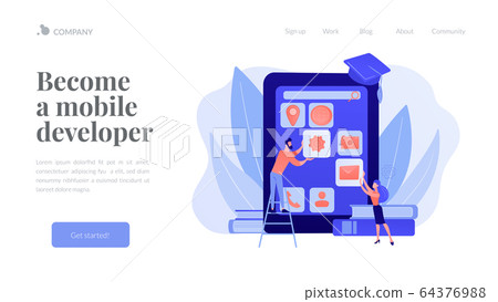 Mobile app development courses concept landing... - Stock Illustration ...
