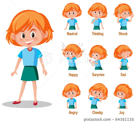 Set of cute girl with different expressions on her - Stock Illustration ...