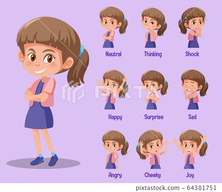 Set of cute girl with different expressions on her - Stock Illustration ...