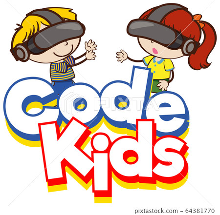 Font design for word code kids with kids wearing - Stock Illustration ...