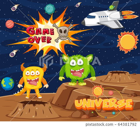 Screen template for space game with word game over - Stock Illustration ...