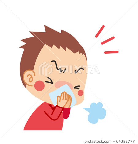 Little boy coughing over mouth with handkerchief - Stock Illustration ...