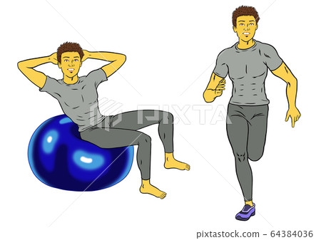 Two sets of fitness instructor man, balance... - Stock Illustration ...