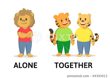 Words together and alone flashcard with cartoon... - Stock Illustration ...