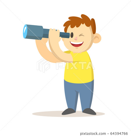 Boy looking through a spyglass, cartoon... - Stock Illustration ...