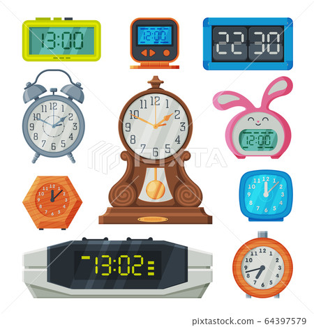 Digital and Analogue Table Clocks Collection,... - Stock Illustration ...